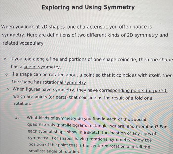 Solved Exploring and Using Symmetry When you look at 2D | Chegg.com