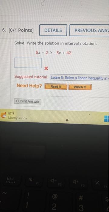 Solved Solve. Write the solution in interval notation. | Chegg.com