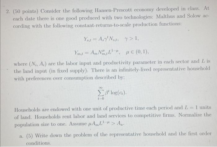 Solved 2. (50 points) Consider the following Hansen-Prescott | Chegg.com Solved 2. (50 points) Consider the following Hansen-Prescott | Chegg.com