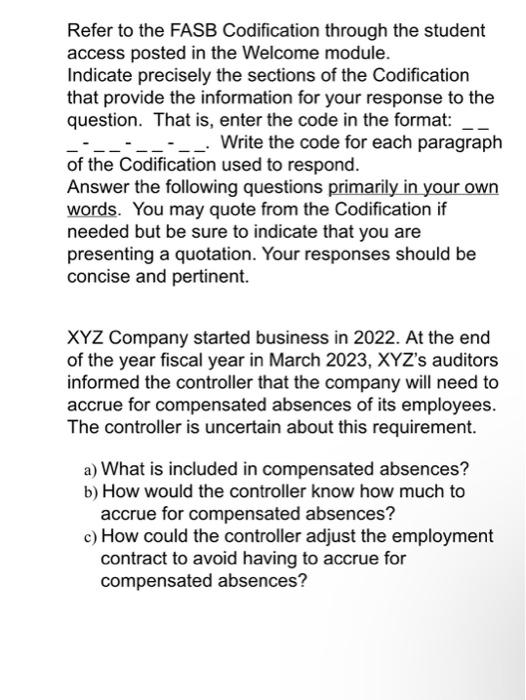 Solved Refer to the FASB Codification through the student | Chegg.com