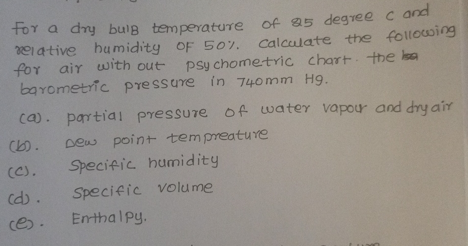 Solved For a dry bulB temperature of 25 ﻿degree c ﻿and | Chegg.com