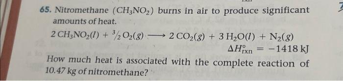 Solved 55. Nitromethane (CH3NO2) burns in air to produce | Chegg.com