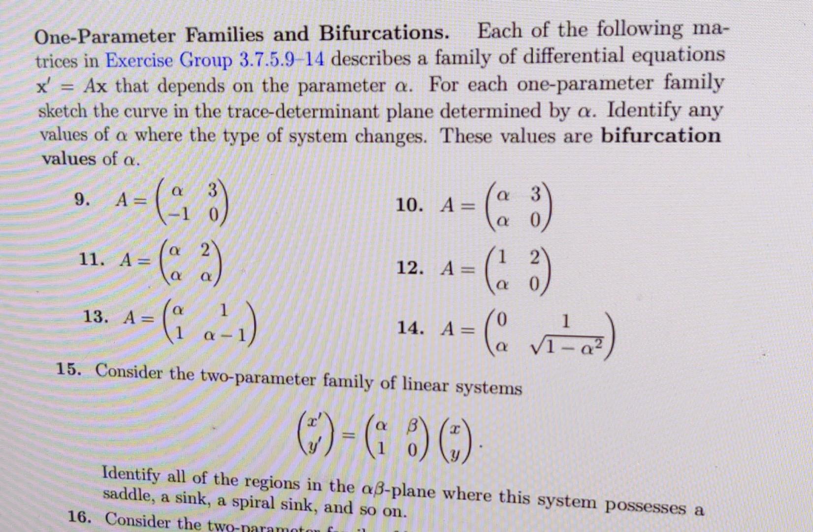 Solved One-Parameter Families and Bifurcations. Each of the | Chegg.com