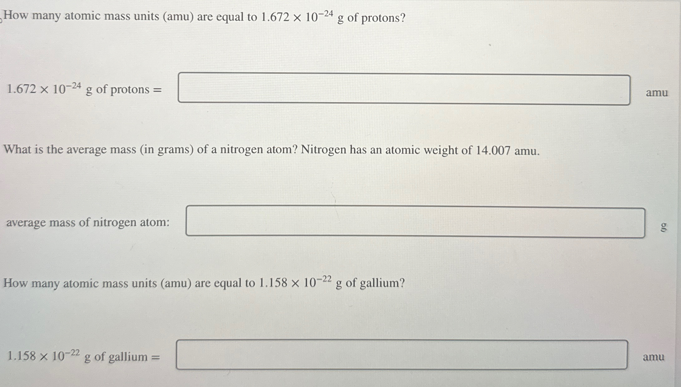 Solved 1.672×10-24g ﻿of protons = ﻿amuWhat is the average | Chegg.com