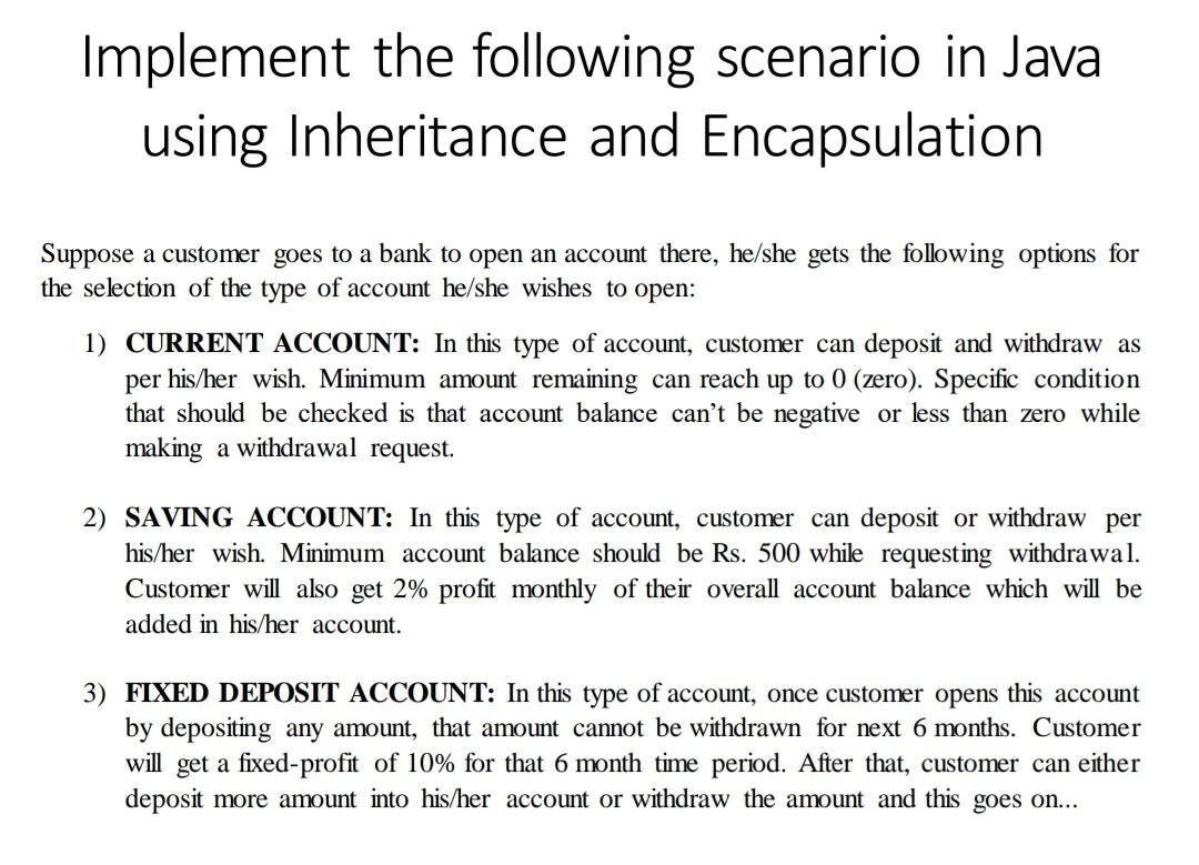 Solved Implement the following scenario in Java using | Chegg.com