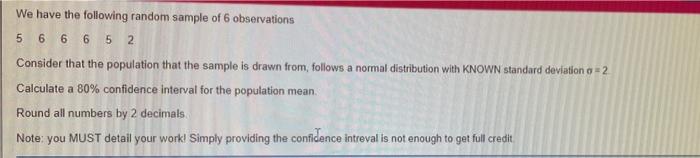 Solved We have the following random sample of 6 observations | Chegg.com