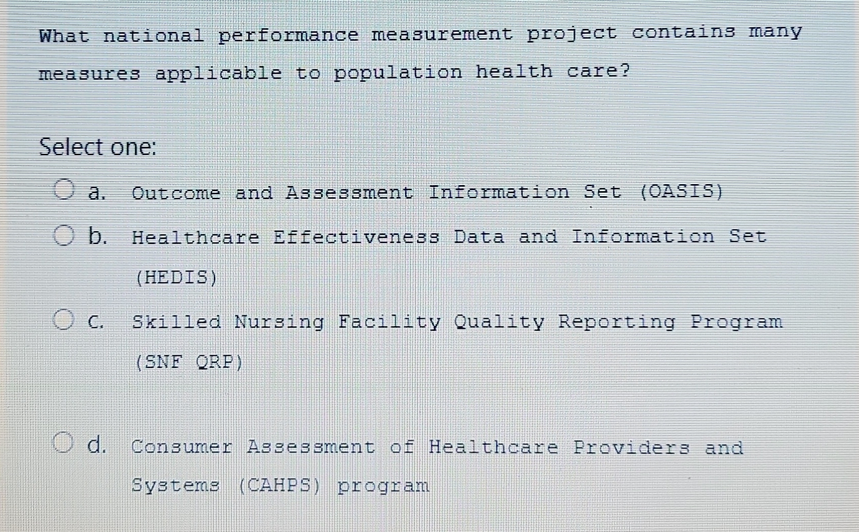 Solved What national performance measurement project | Chegg.com