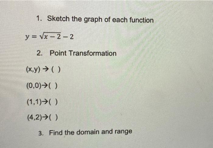 Solved 1. Sketch the graph of each function y=x−2−2 2. Point | Chegg.com