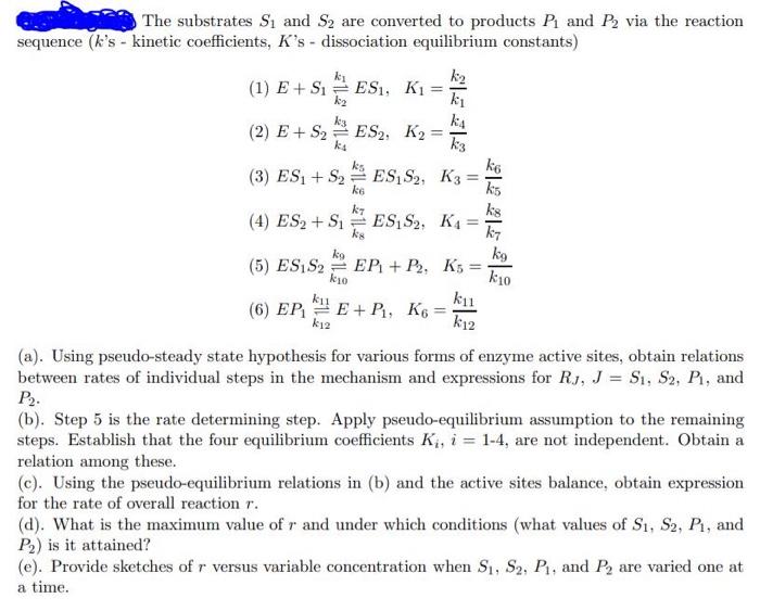 Solved The substrates S1 and S2 are converted to products P1 | Chegg.com