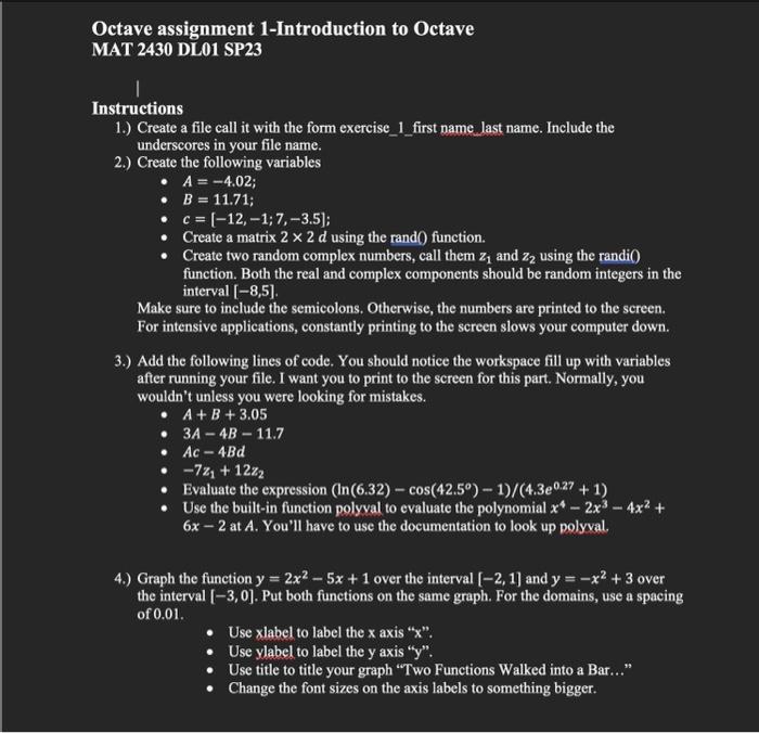 Solved Cctave assignment 1-Introduction to Octave LAT 2430 | Chegg.com