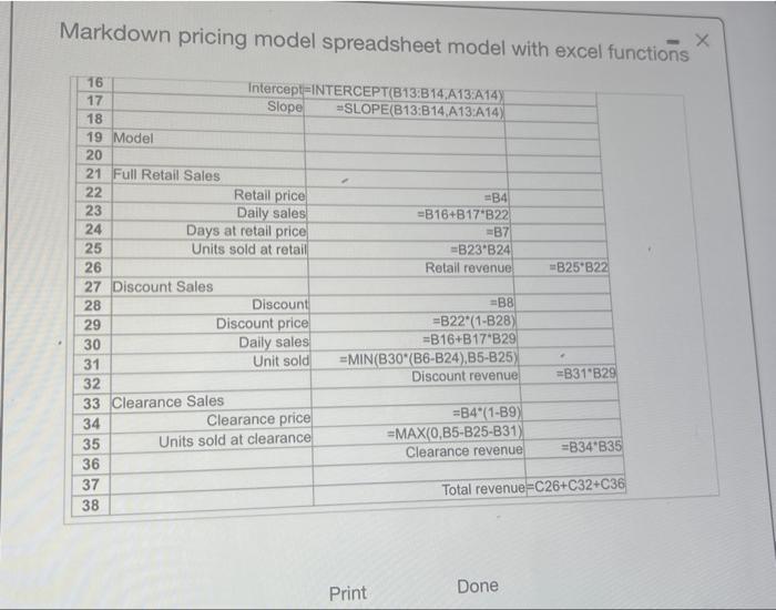 Solved Use the Markdown Pricing Model spreadsheet model and | Chegg.com