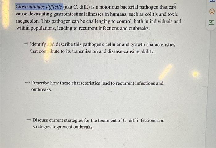 Clostridioides difficile (aka C. diff.) is a | Chegg.com