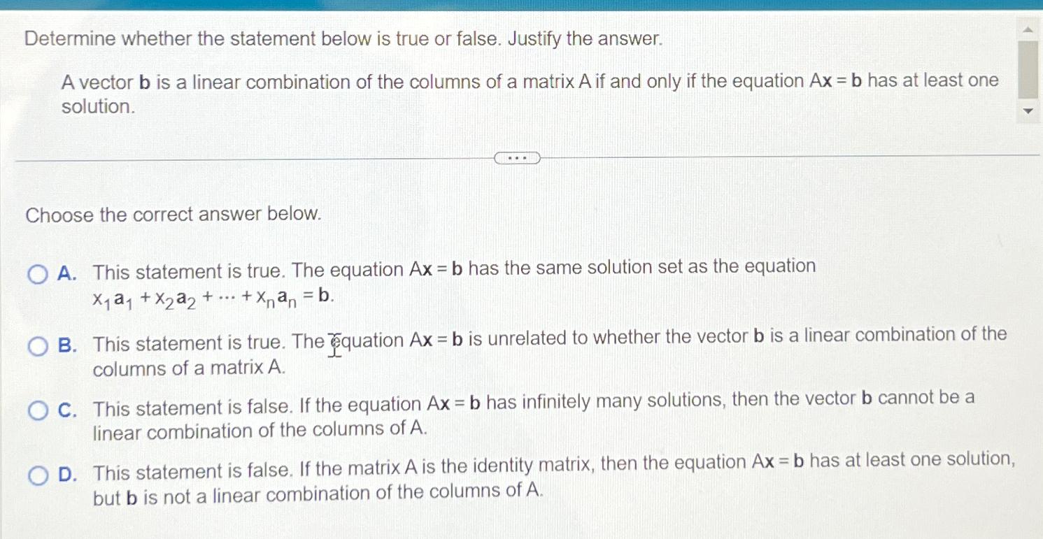Solved Determine whether the statement below is true or | Chegg.com