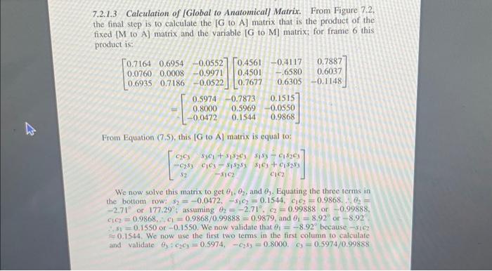 7.2.1.3 Calculation of [Global to Anatomical] Matrix. | Chegg.com