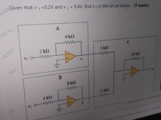 Given that v1=0.2V ﻿and v2=0.4V, ﻿find v0 ﻿in the | Chegg.com