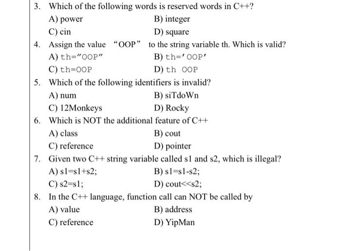 Solved 3. Which of the following words is reserved words in | Chegg.com