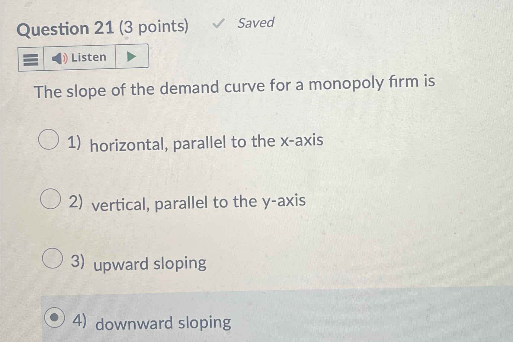 Solved Question 21 (3 ﻿points)SavedThe slope of the demand | Chegg.com