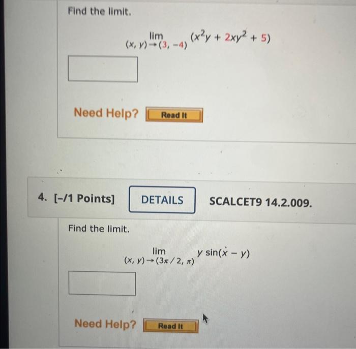 Solved Find the limit. (x,y)→(3,−4)=(x2y+2xy2+5) 11 Points] | Chegg.com