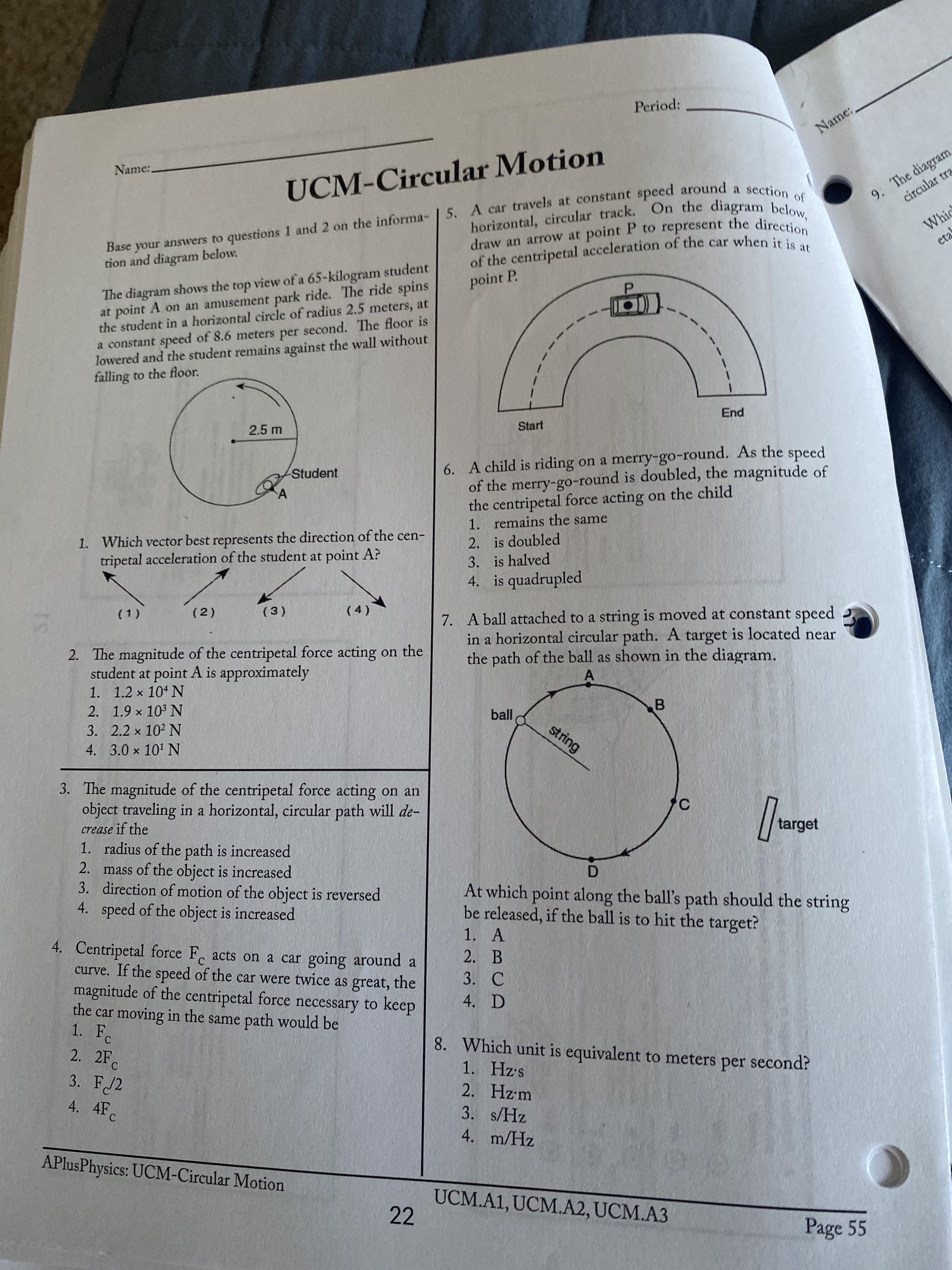 Solved UCM-Circular MotionBase your answers to questions 1 | Chegg.com