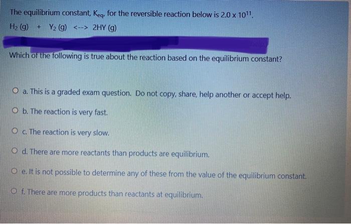 Solved The equilibrium constant, Keq, for the reversible | Chegg.com