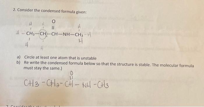 Solved 2. Consider the condensed formula given: a) Circle at | Chegg.com