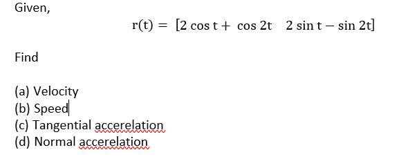 Solved Given,r(t)=[2cost+cos2t,2sint-sin2t]Find(a) | Chegg.com