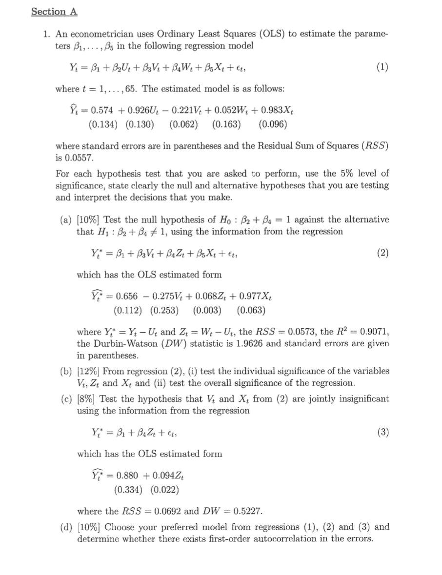 Solved An econometrician uses Ordinary Least Squares (OLS) | Chegg.com