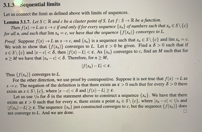 Solved 3.1.3 Sequential limits Let us connect the limit as | Chegg.com