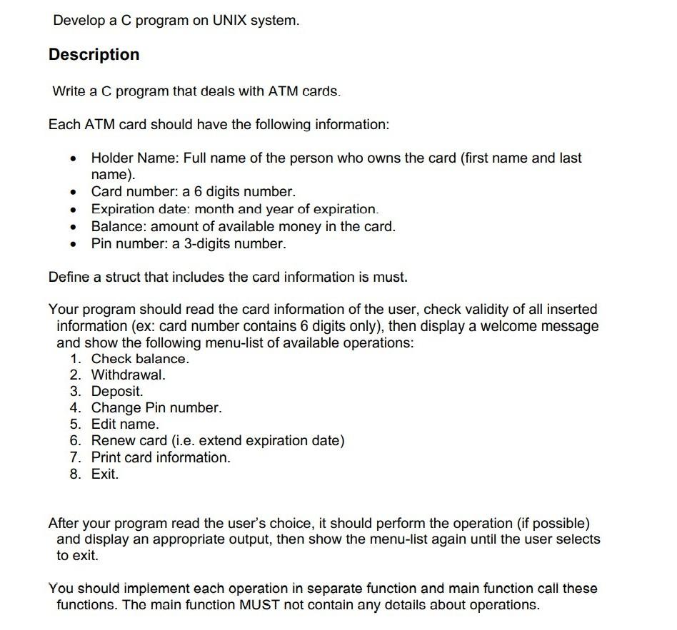 Solved Develop a C program on UNIX system. Description Write | Chegg.com