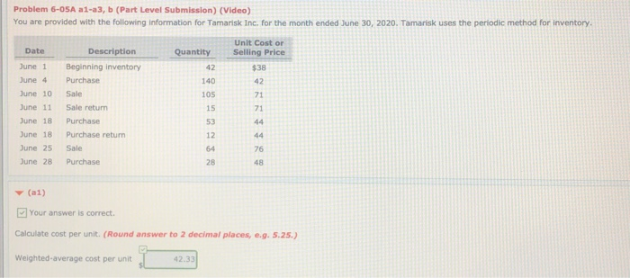 Solved Problem 6-05A a1-a3, b (Part Level Submission) | Chegg.com