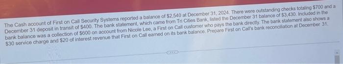 Solved The Cash account of First on Call Security Systems | Chegg.com