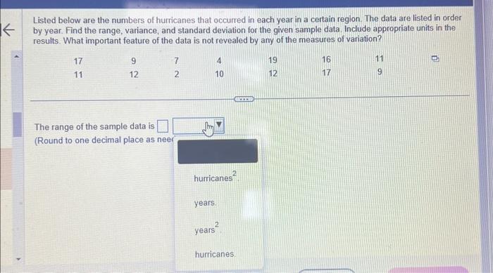 Solved Listed below are the numbers of hurricanes that | Chegg.com