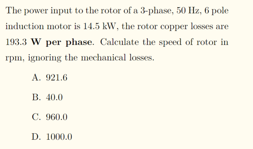 Solved The power input to the rotor of a 3-phase, 50Hz,6 | Chegg.com
