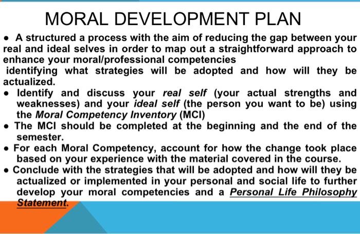 Solved MORAL DEVELOPMENT PLAN - A structured a process with | Chegg.com
