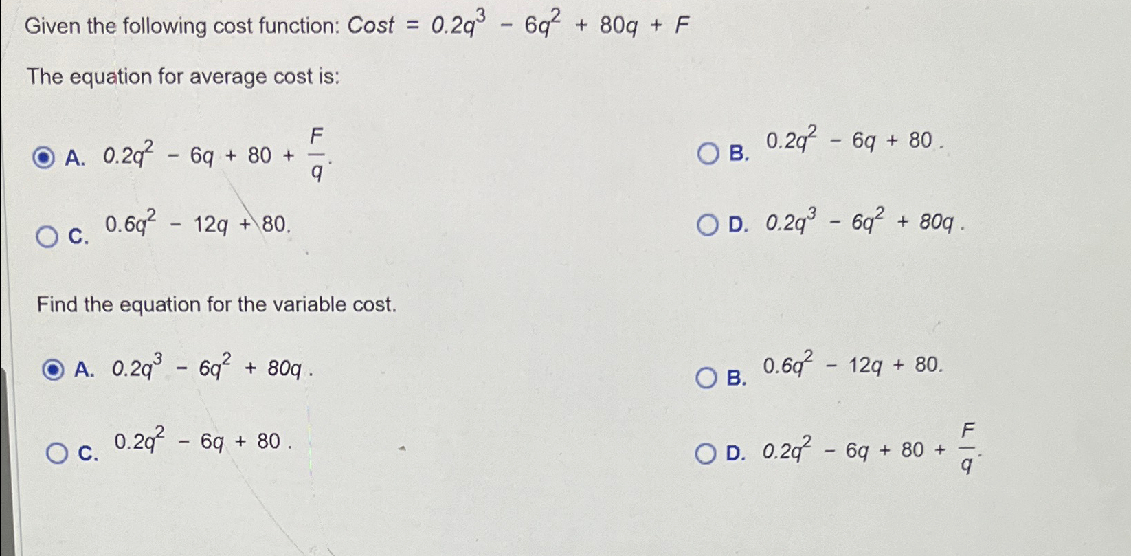 Solved Given the following cost function: Cost | Chegg.com