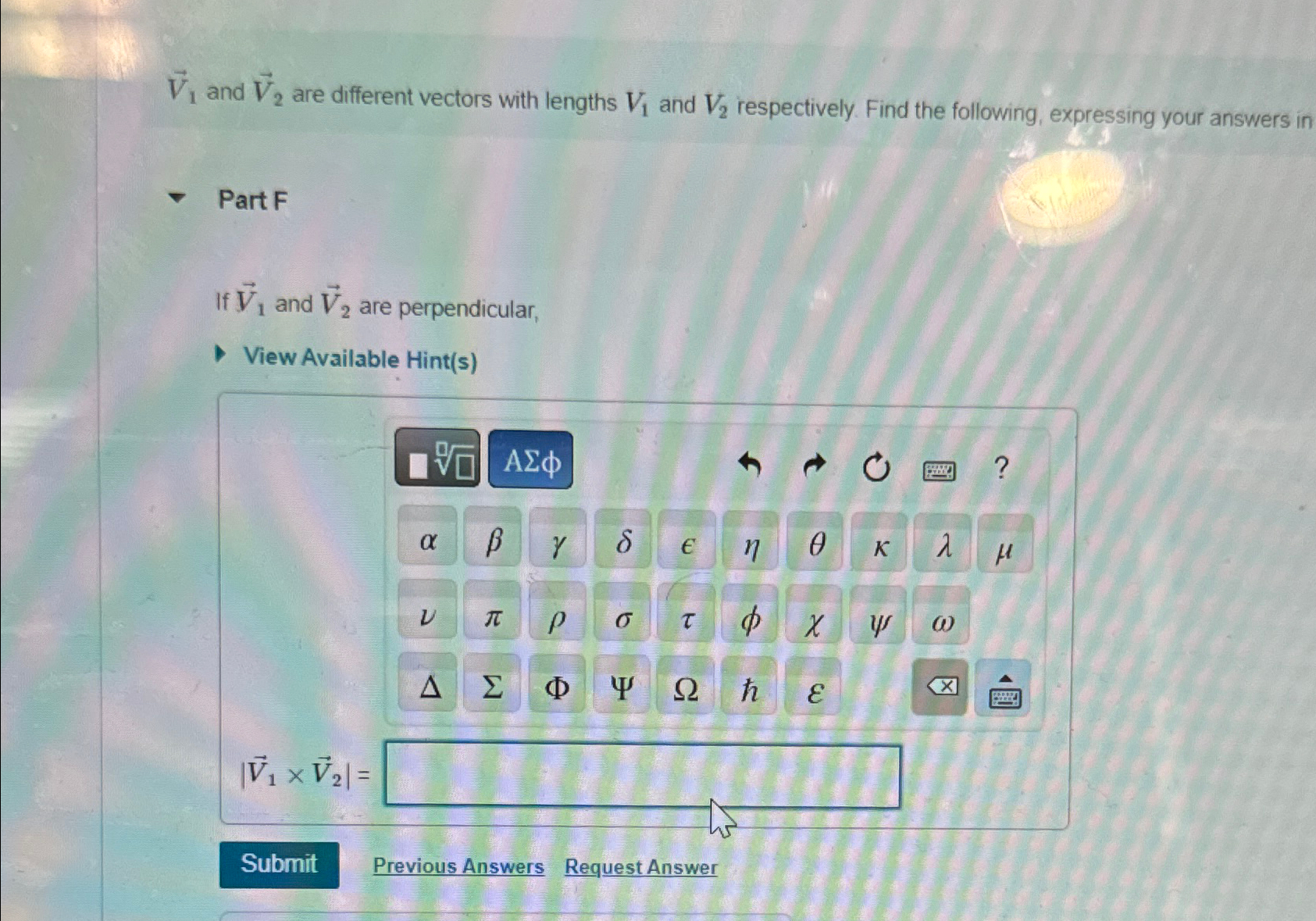 Solved vec(V)1 ﻿and vec(V)2 ﻿are different vectors with | Chegg.com