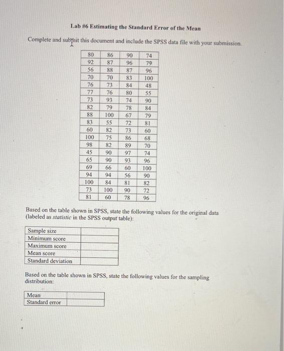 Solved Lab \#6 Estimating the Standard Error of the Mean | Chegg.com