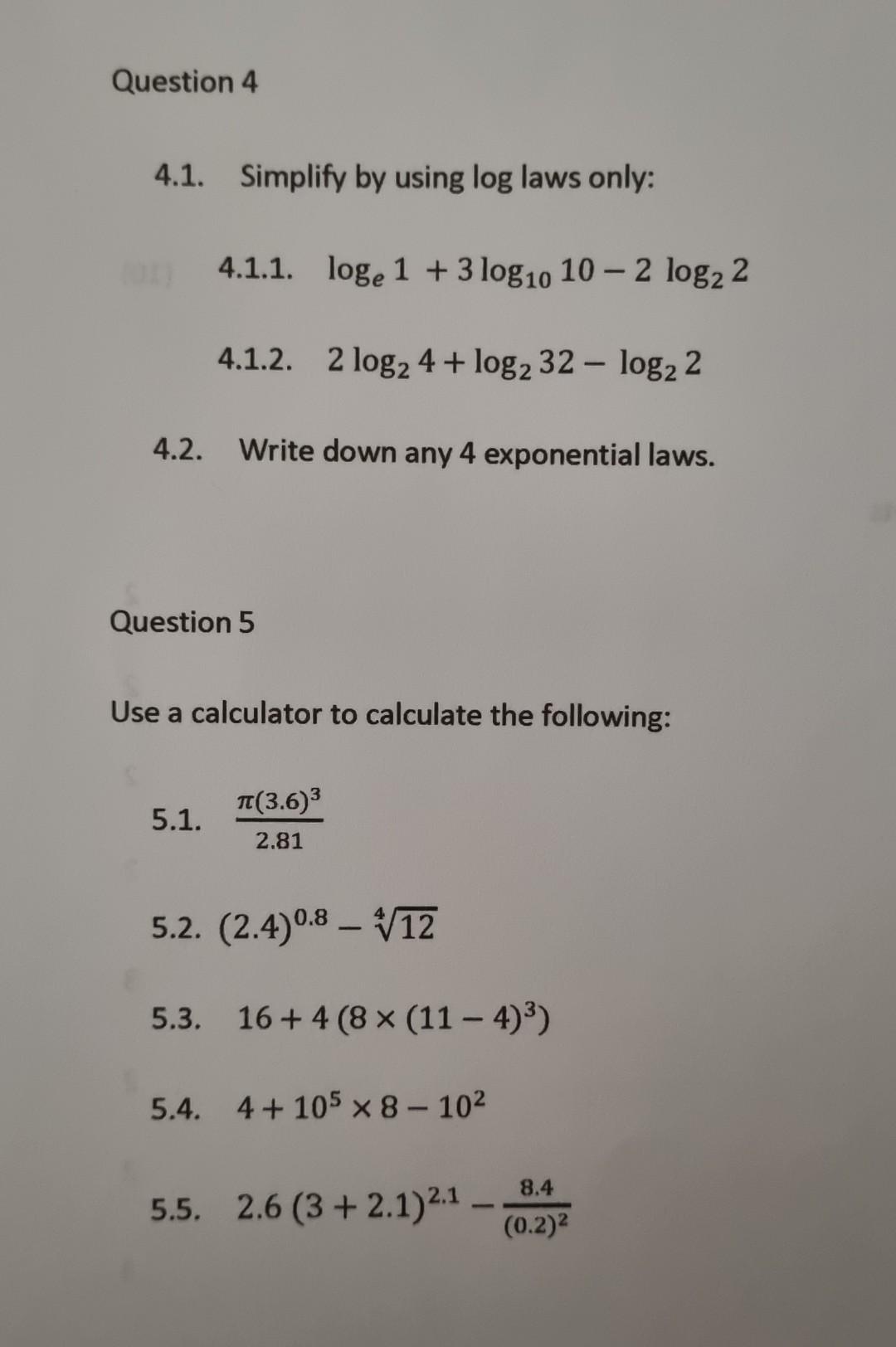 Solved 4.1. Simplify by using log laws only: 4.1.1. | Chegg.com