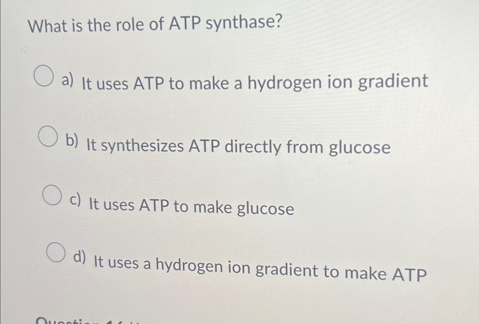 Solved What is the role of ATP synthase?a) ﻿It uses ATP to | Chegg.com