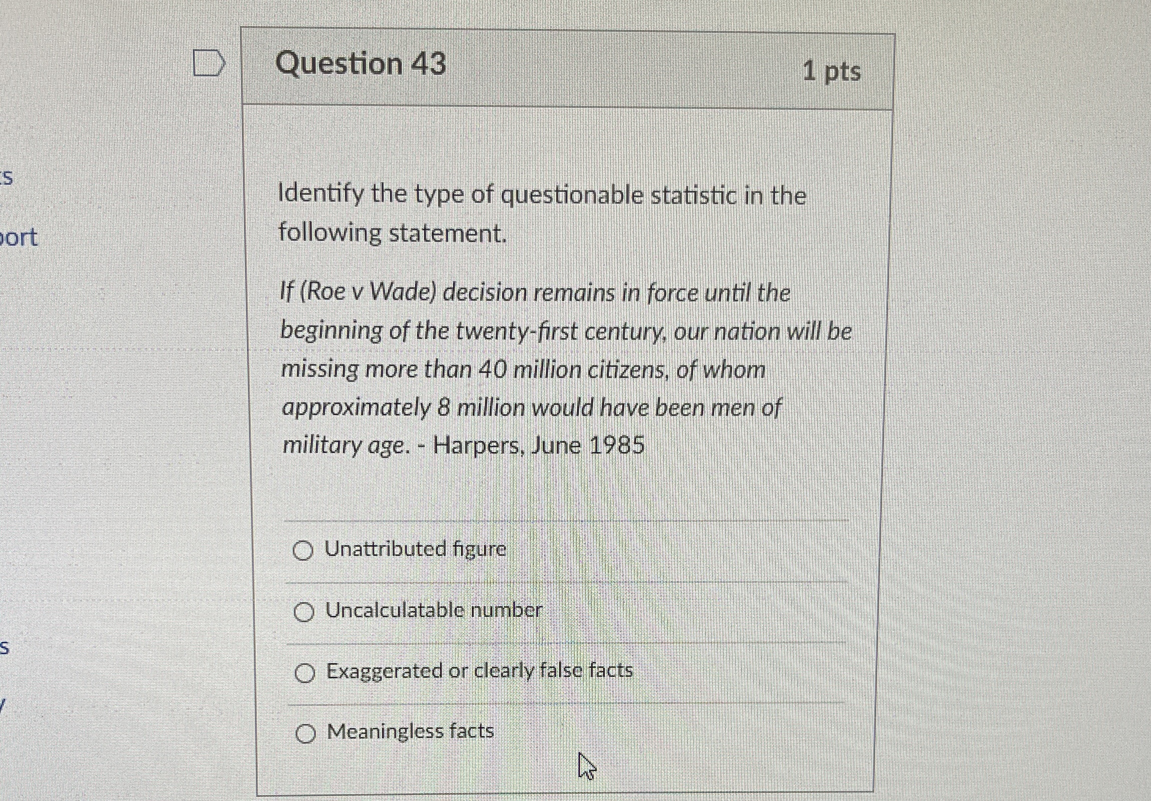 Solved Identify the type of questionable statistic in the | Chegg.com