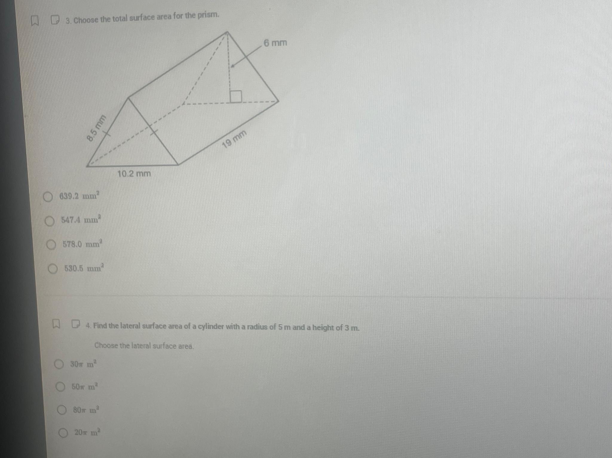 Solved Choose the total surface area for the | Chegg.com