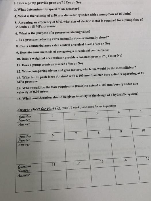 Solved 2. Does a pump provide pressure? (Yes or No) 3. What | Chegg.com