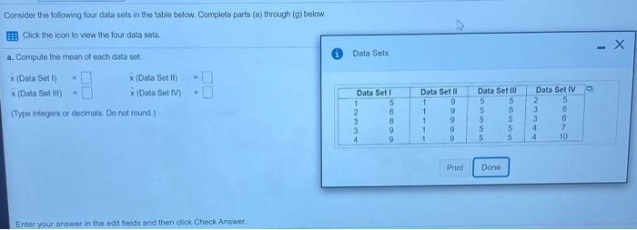 Solved Consider the following four data sets in the table | Chegg.com