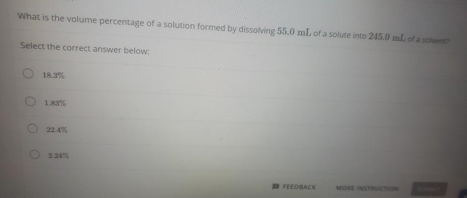 Solved What is the volume percentage of a solution formed by | Chegg.com