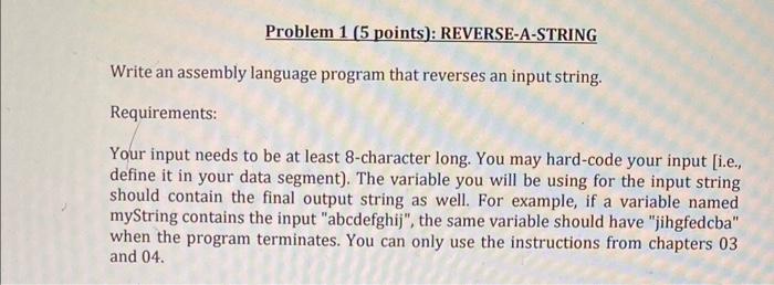 Solved Write an assembly language program that reverses an | Chegg.com