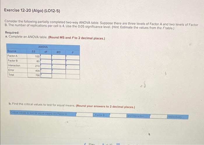 Solved Exercise 12-20 (Algo) (L012-5) Consider the following | Chegg.com