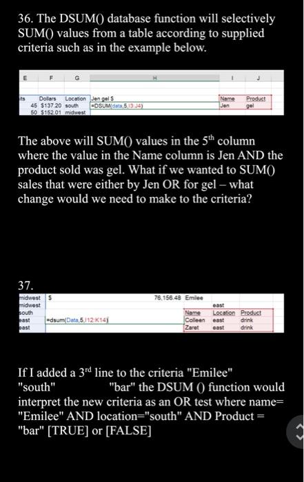 Solved 36 The Dsum Database Function Will Selectively 0822