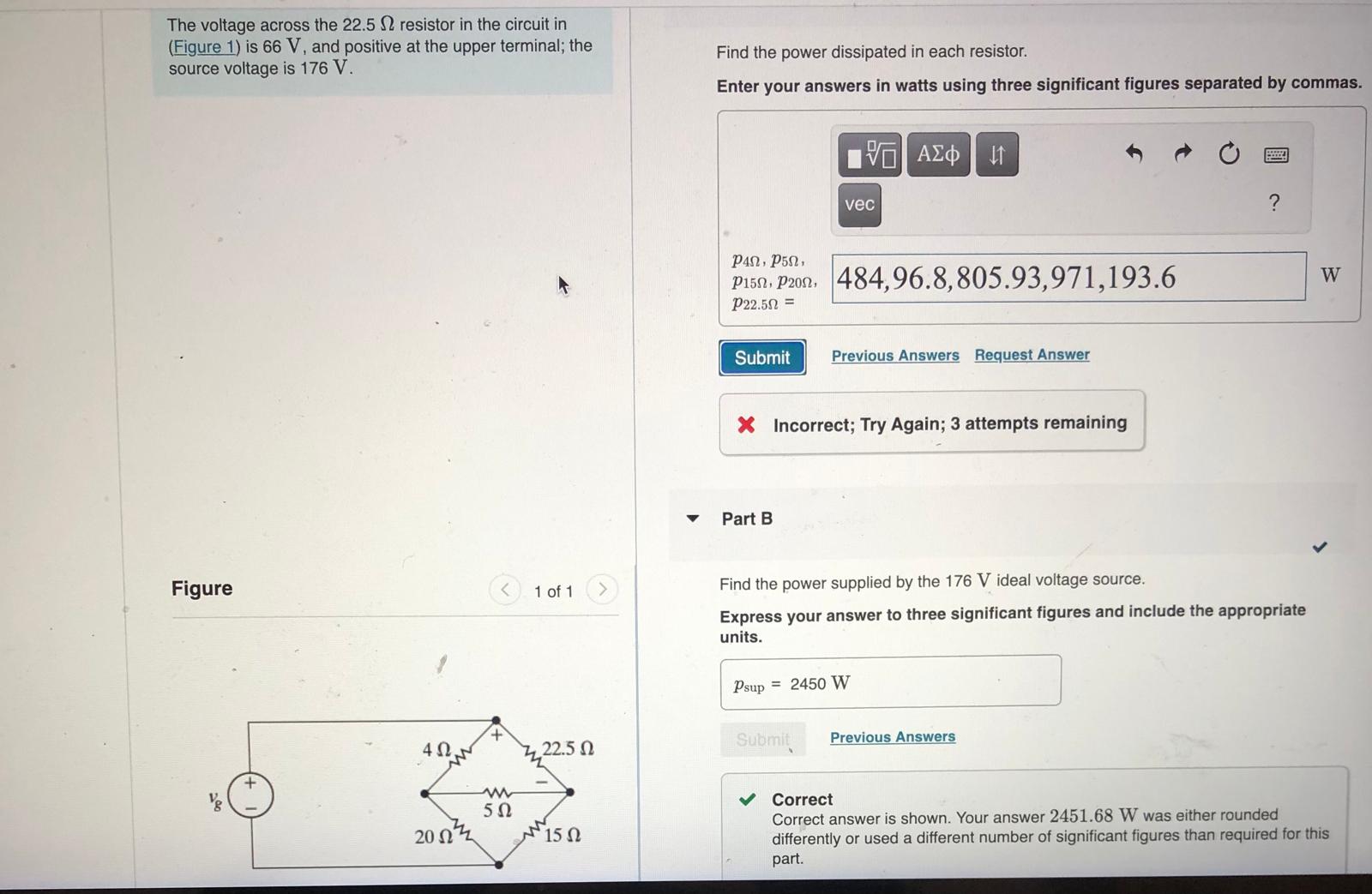 Solved The voltage across the 22.5Ω ﻿resistor in the circuit | Chegg.com