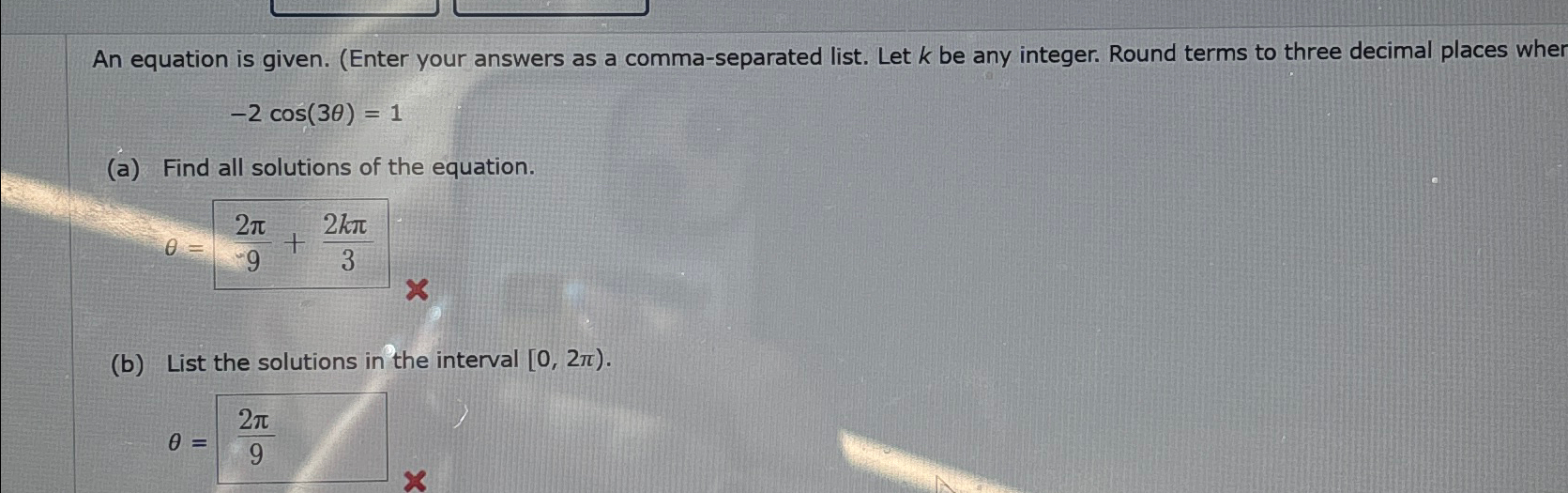 Solved An equation is given. (Enter your answers as a | Chegg.com