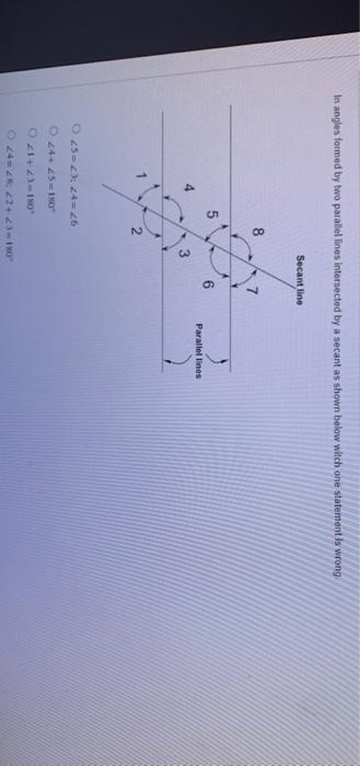 Solved In angles formed by two parallel lines intersected by | Chegg.com
